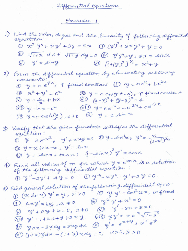 Exercise-1 (Differential Equations) | PDF