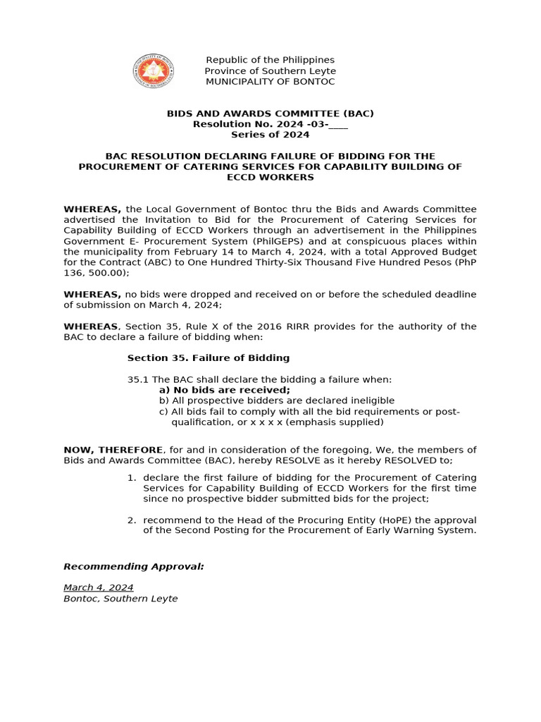 1st_Failure_of_Bidding[2] | PDF | Government
