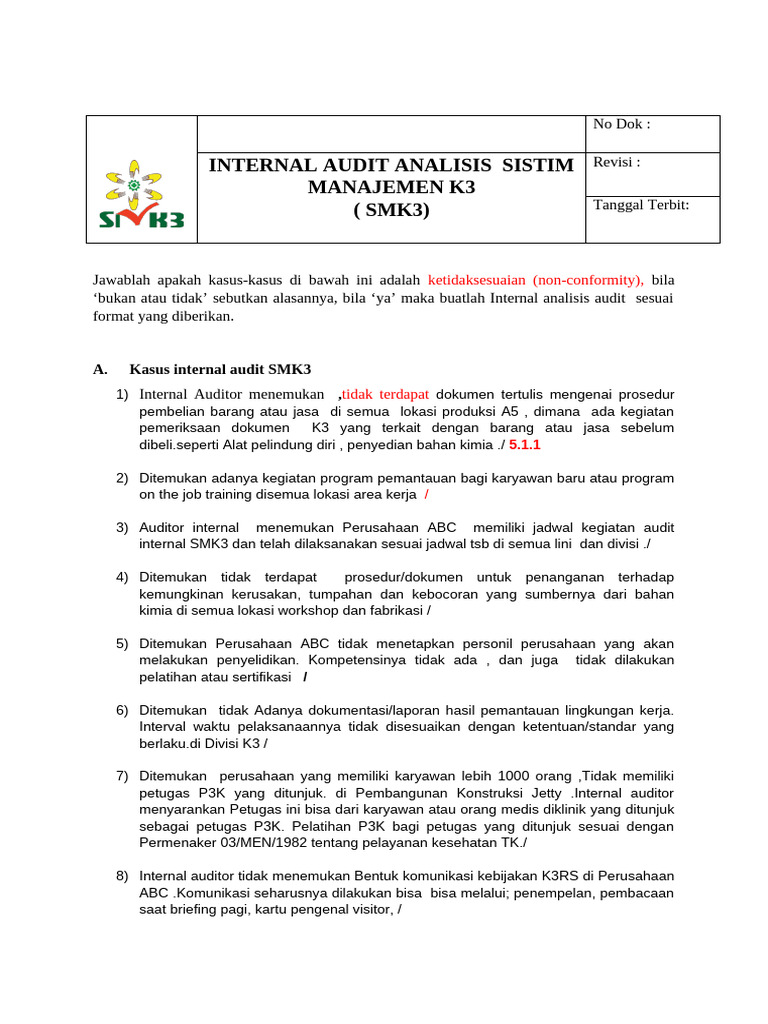 Tugas Melaksanakan Audit SMK3 | PDF