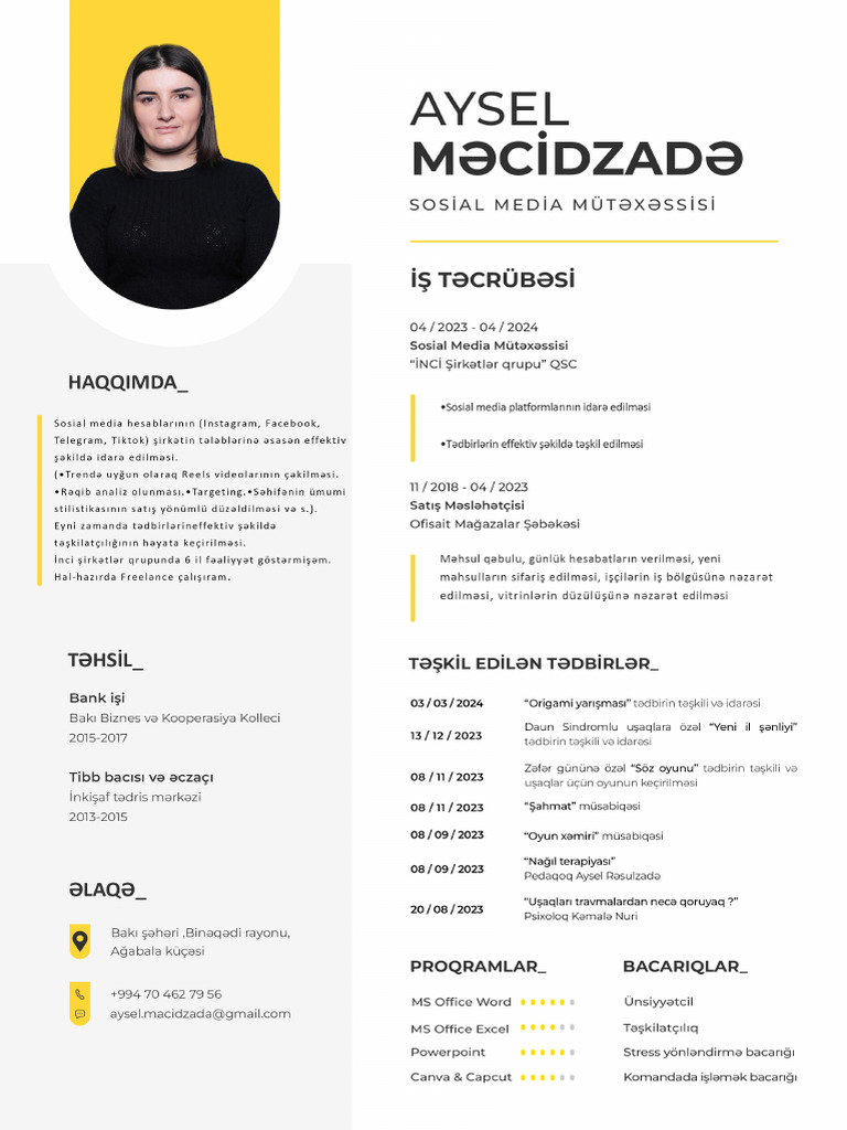 Aysel Məcidzadə Cv | PDF