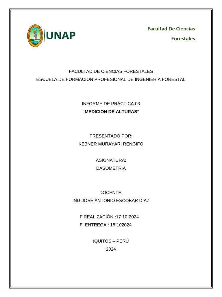 Kebner Murayari - Practica 3 - Dasometria - Informe (Alturas) | PDF ...
