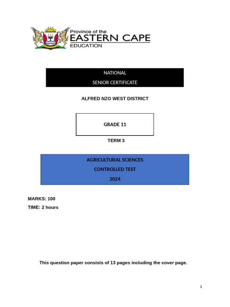 Aw Agric Controlled Test Grade 11 2024 Term 3 | PDF | Fertilizer | Flowers