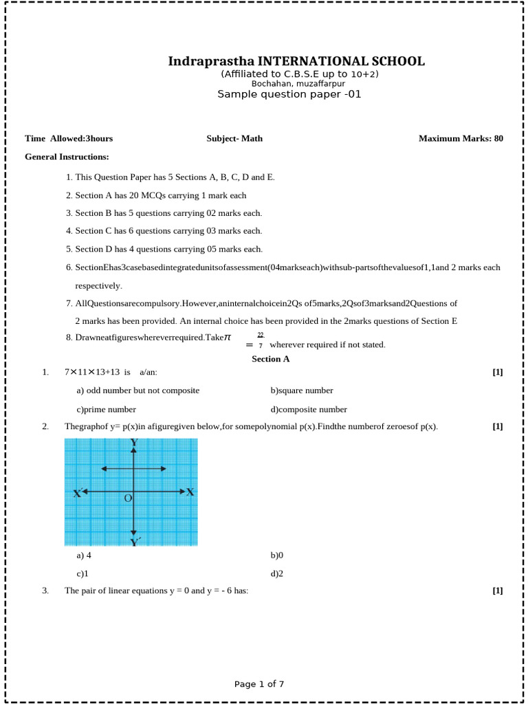 Class 10 Math Sample Question Paper | PDF | Mathematical Analysis ...
