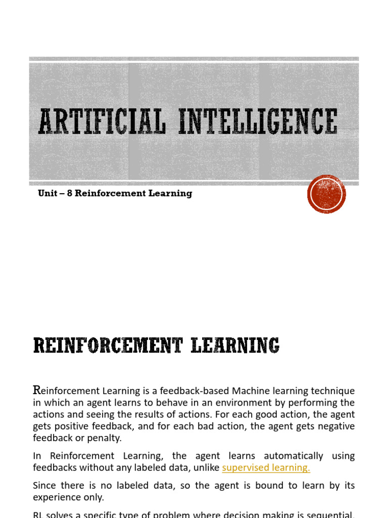 Unit-8_Reinforcement Learning | PDF | Applied Mathematics | Cognition