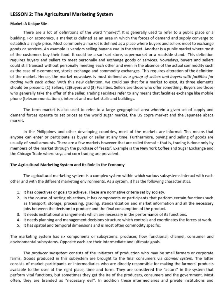 LESSON 2 The Agricultural Marketing System | PDF | Market (Economics ...