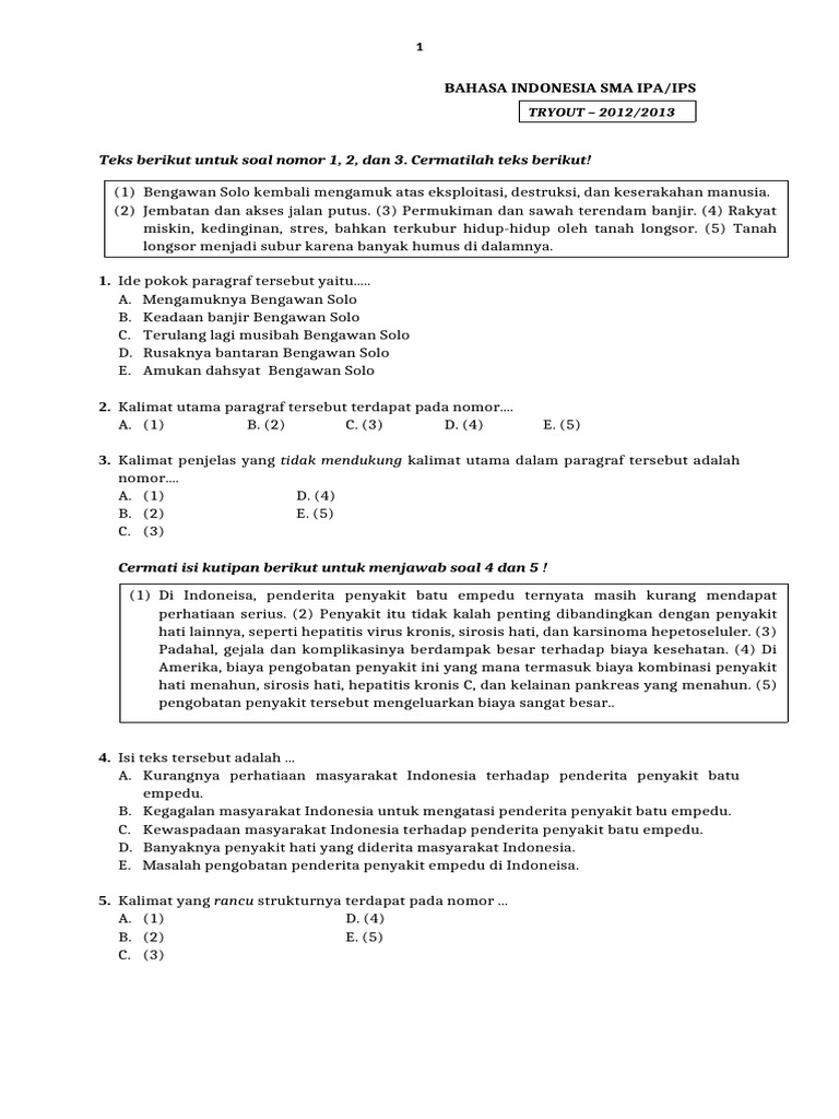 Soal Tryout 2013 | PDF | Seni & Disiplin Bahasa