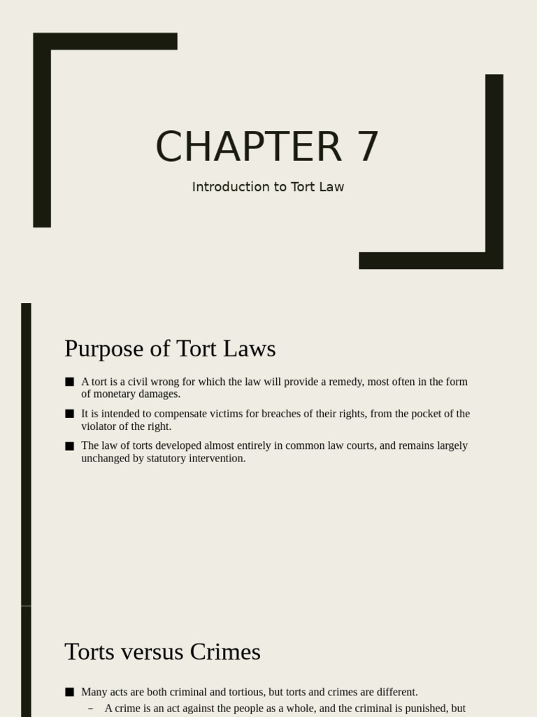 Chapter 7 - Introduction To Tort Law | PDF | Tort | Negligence Chapter 7 - Introduction To Tort Law | PDF | Tort | Negligence