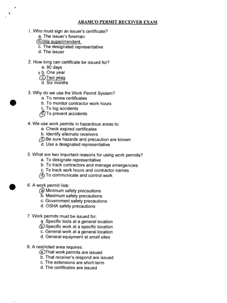 SA Work Permit Receiver Exam | PDF