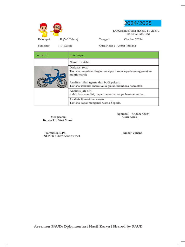 Catatan Hasil Karya Paud | PDF