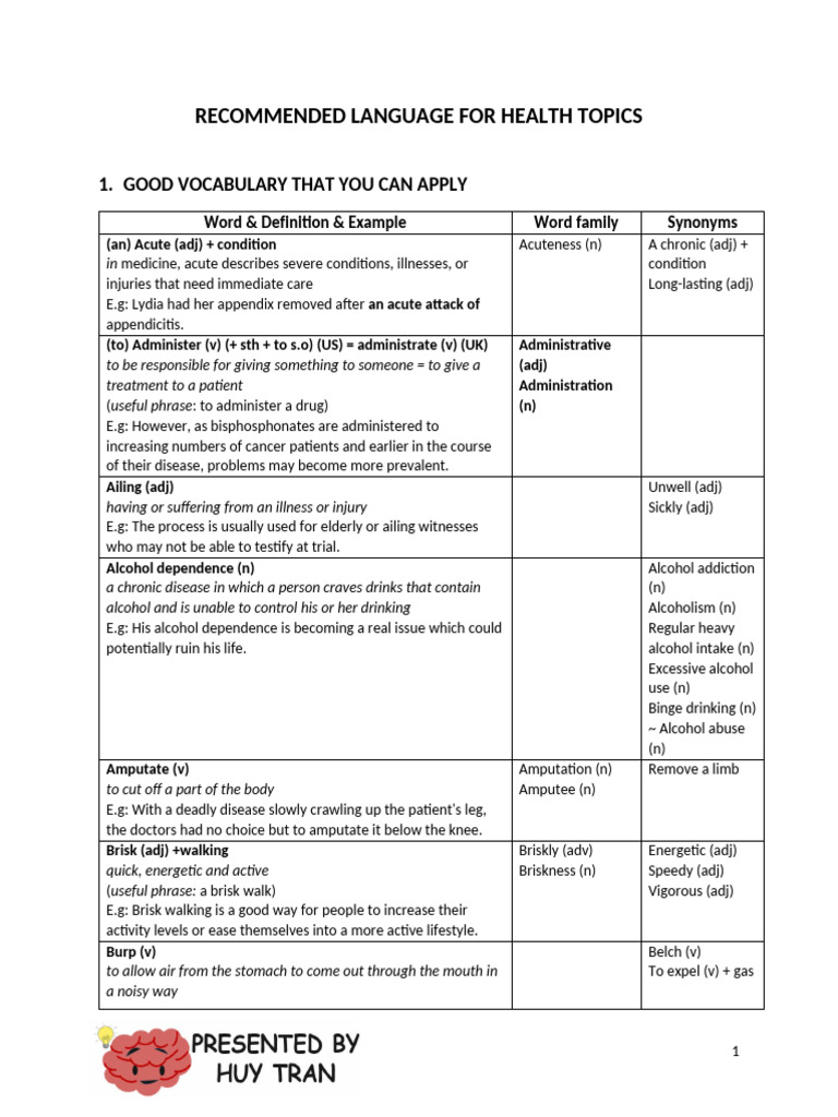 IELTS WRITING TASK 2 - Language For Health Topics | PDF | Alcoholism ...