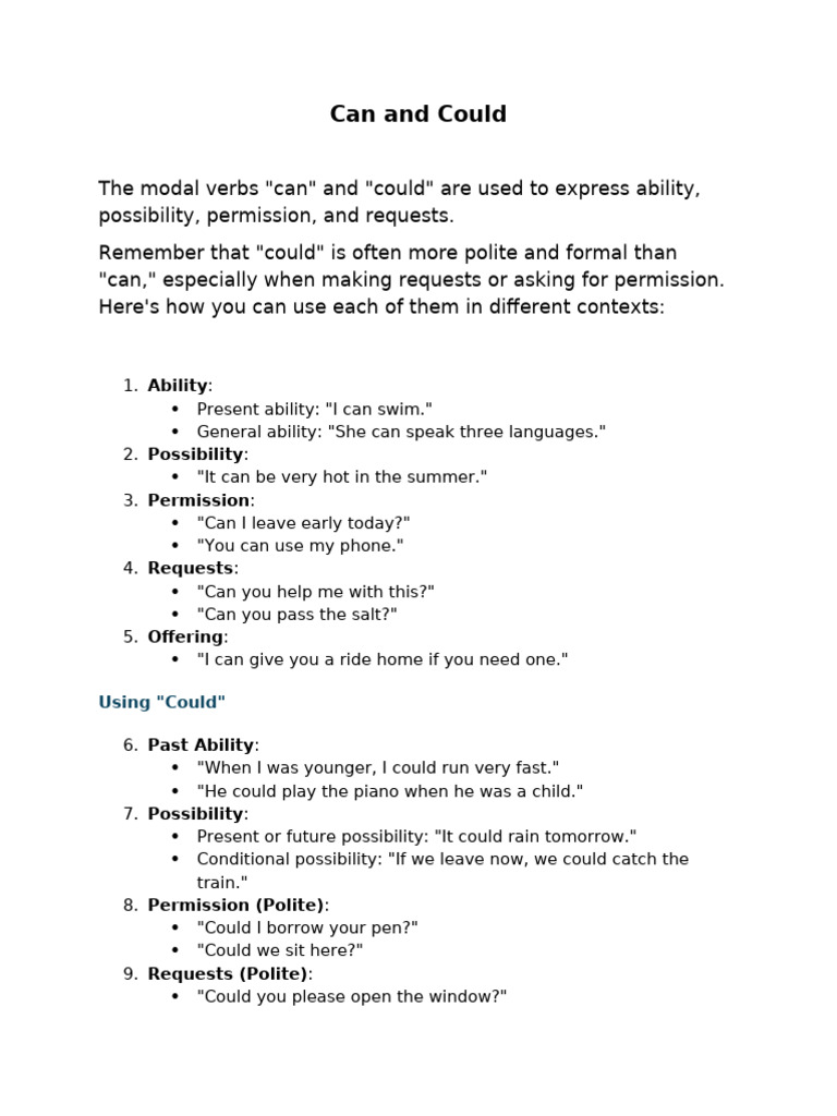 Can and Could | PDF | Languages | Foreign Language Studies