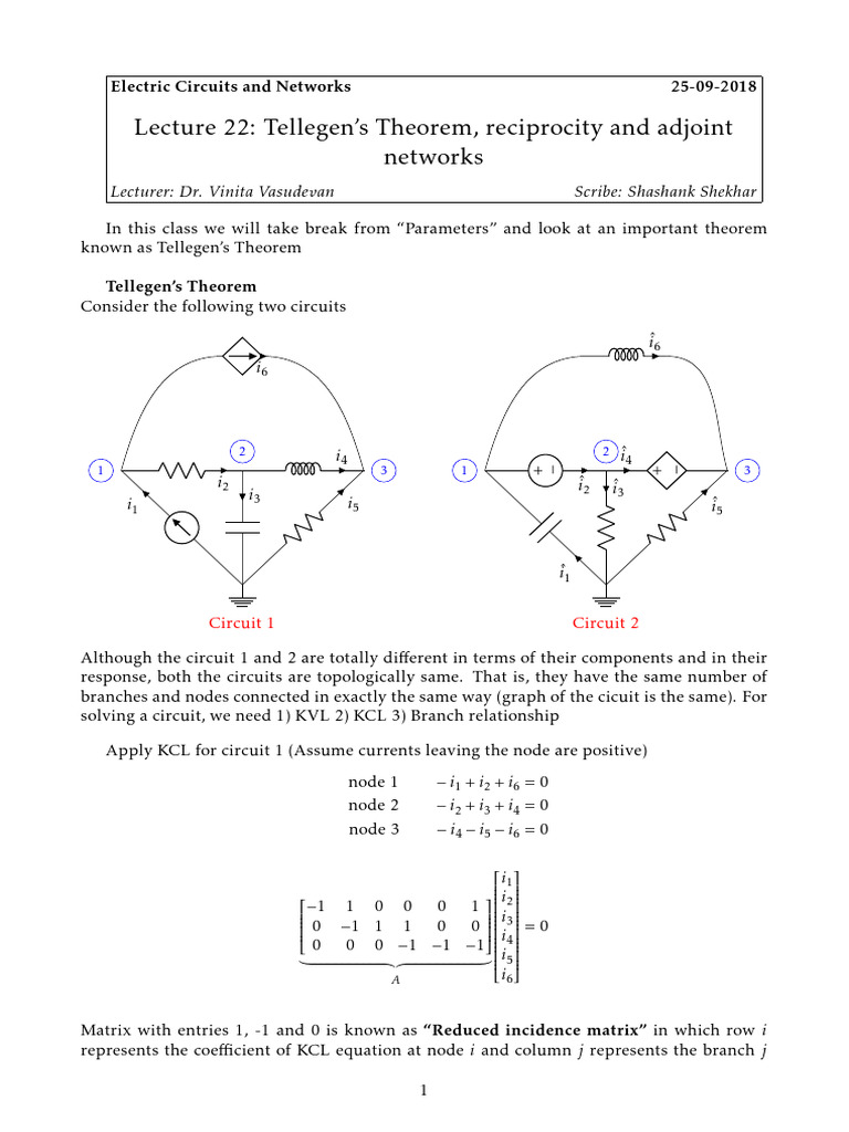 Redes adjuntas y teorema de Tellegens | PDF | Visual Cortex | Electrical Engineering
