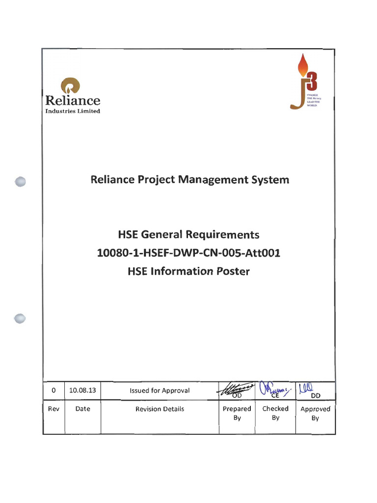 HSE Information Poster for Reliance Project | PDF | Technology ...