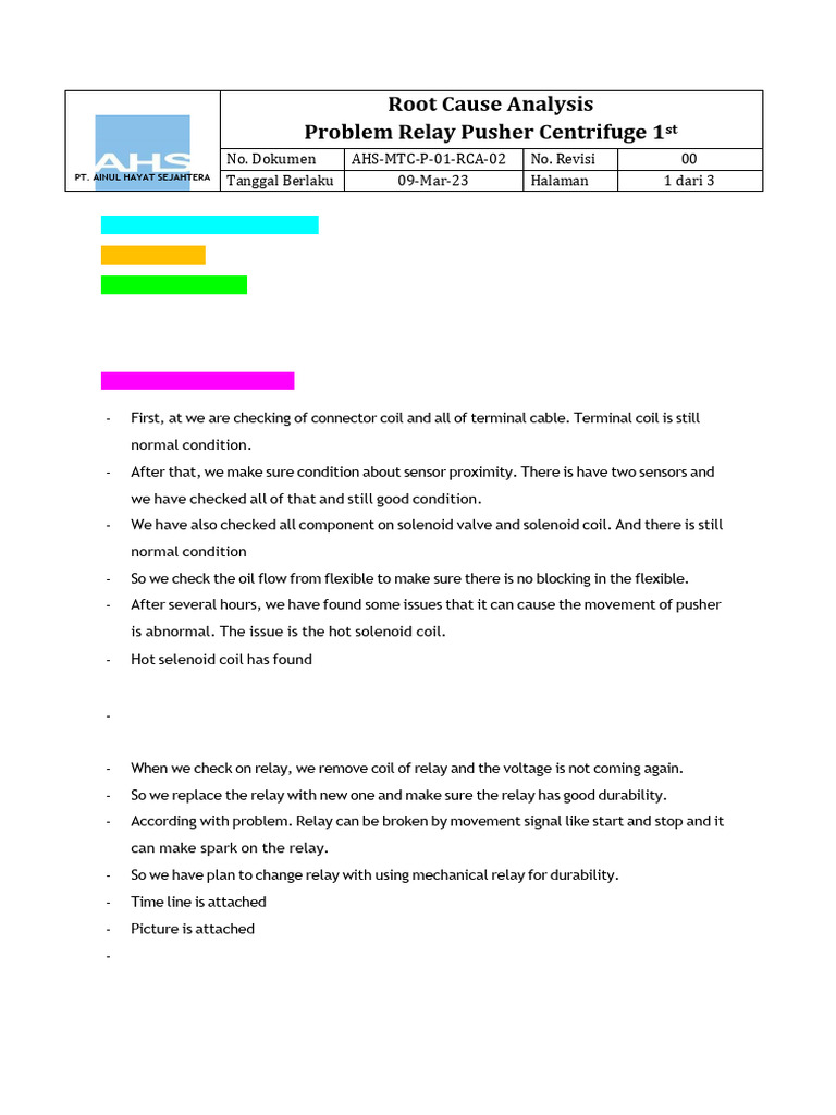 Root Cause Analysis Problem Relay Pusher Centrifuge 1st | PDF | Relay ...