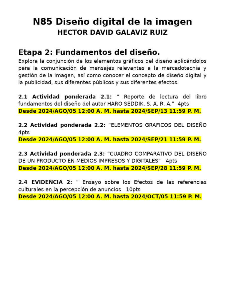 Calendario Entrega de Tareas 2 | PDF
