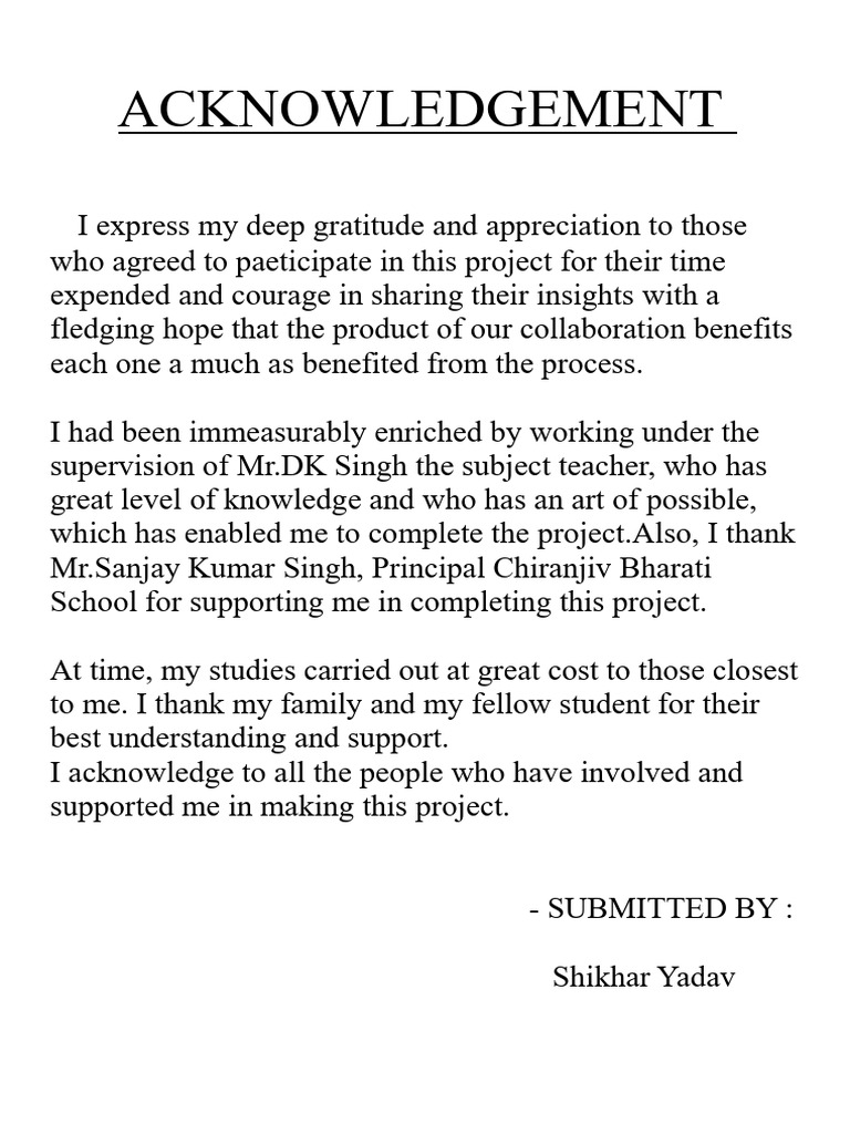 Project Acknowledgement and Gratitude | PDF