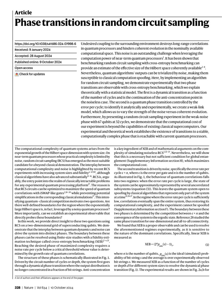 Phase Transitions in Random Circuit Sampling: Article | PDF | Quantum Computing | Physics