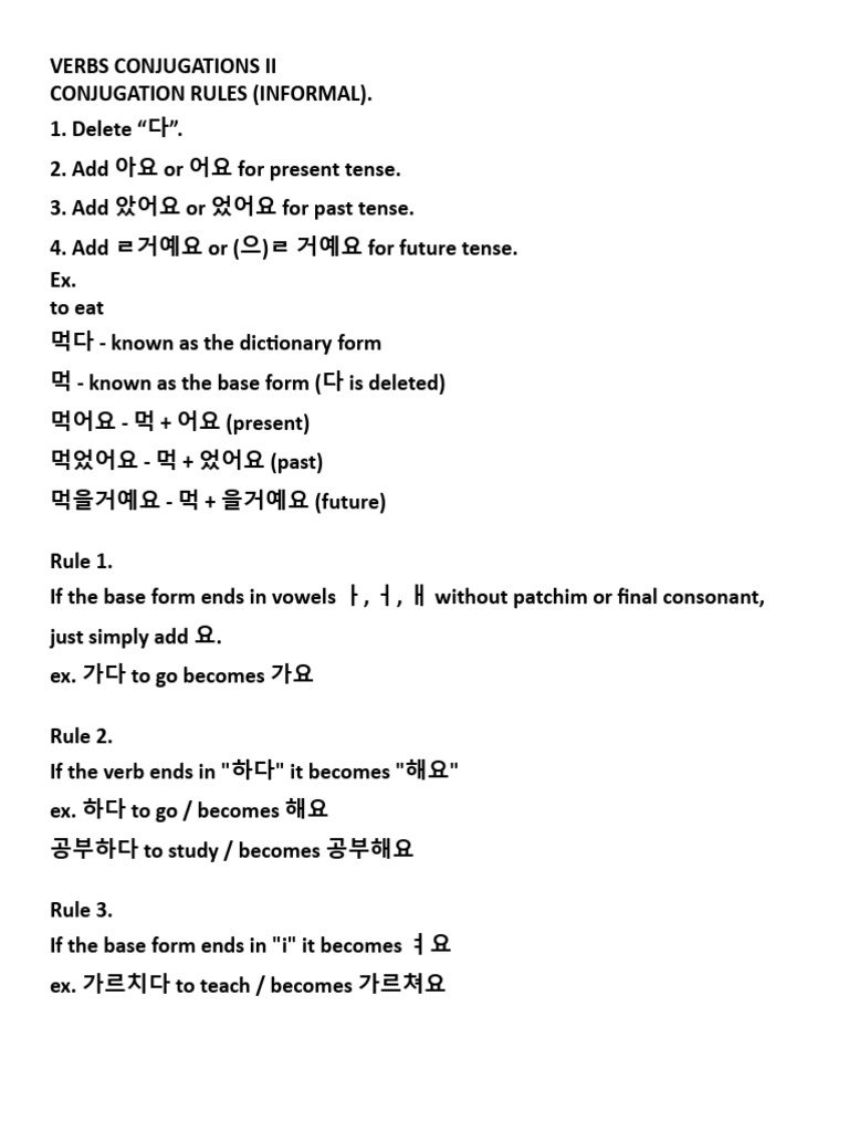 VERBS CONJUGATIONS II (KOREAN LANGUAGE) | PDF