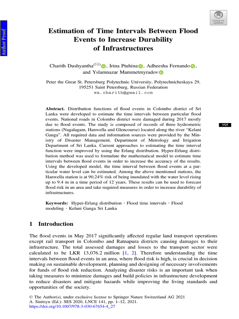 Estimation of Time Intervals Between Flood Events To Increase Durability of Infrastructures ...