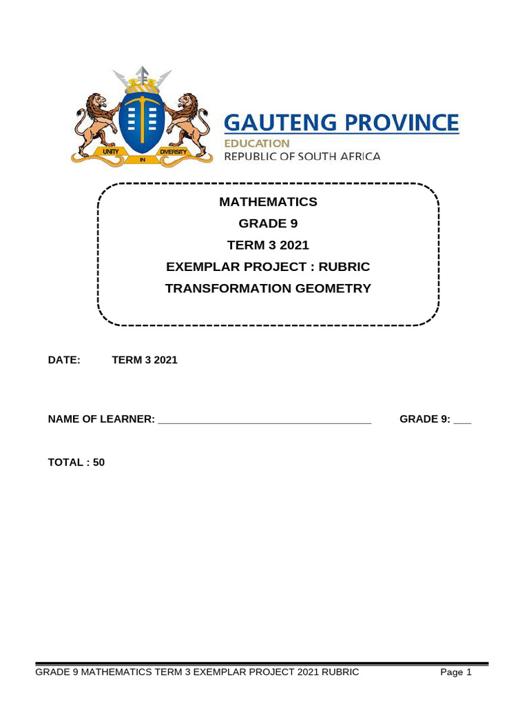 EXEMPLAR PROJECT RUBRIC TERM 3 GRADE 9 CHANGED | PDF | Cognitive ...