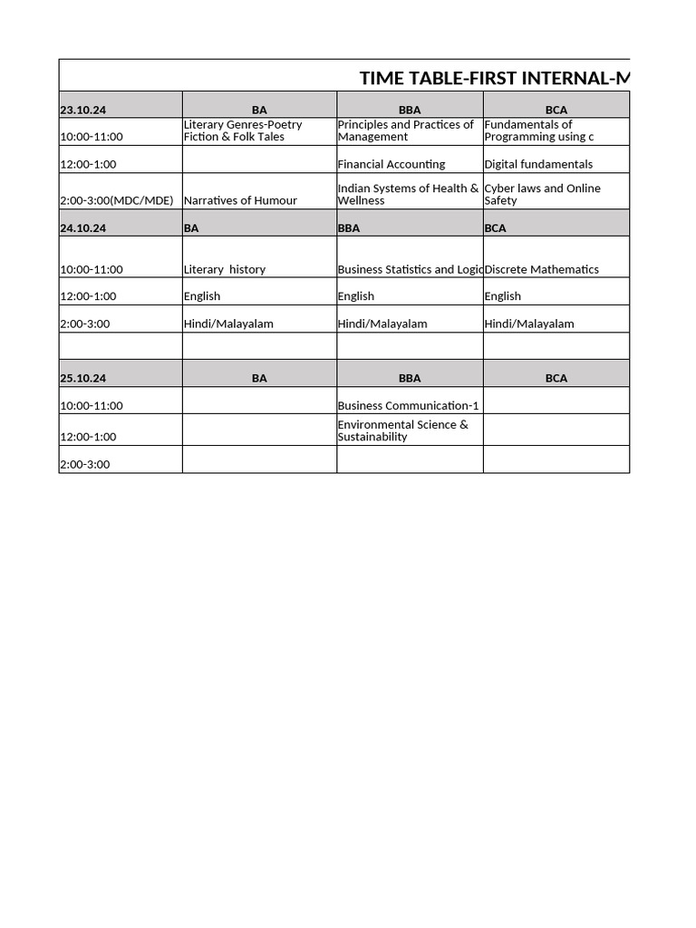 MGU UGP First Internal Exam Timetable | PDF | Computers
