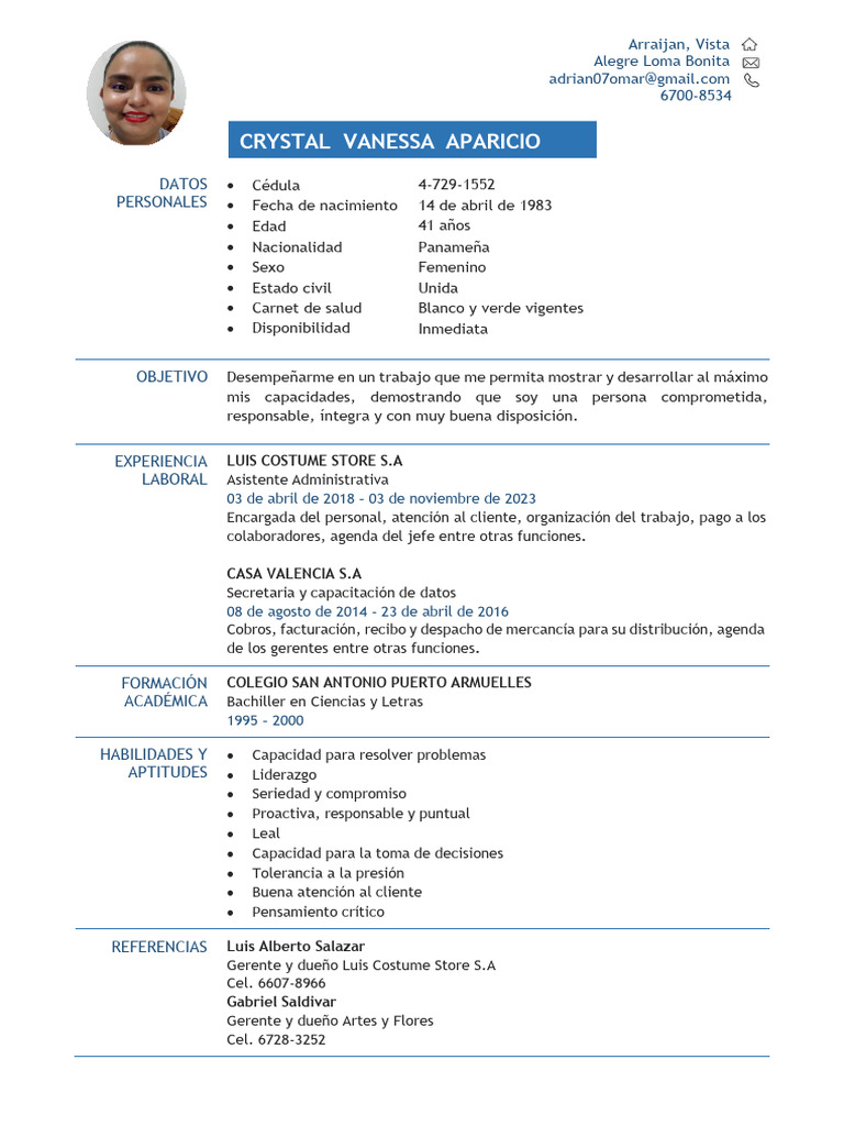 Currículum de Crystal Vanessa Aparicio | PDF