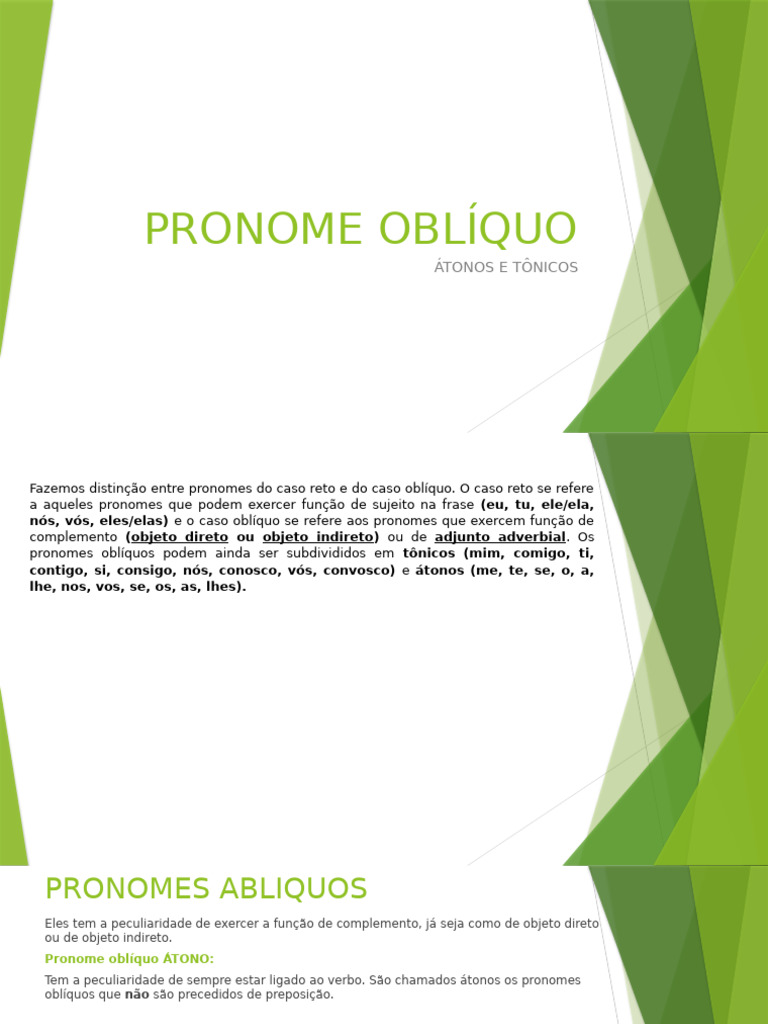 Pronomes Oblíquos: Átonos e Tônicos | PDF | Pronome | Famílias linguísticas