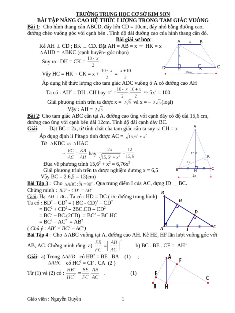 Bai Tap Nang Cao Hinh Hoc 9 Chuong 1 | PDF