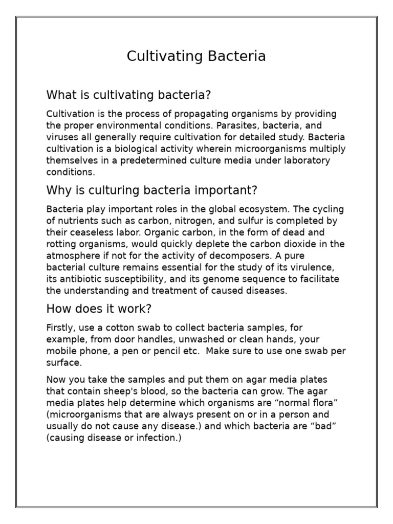 Cultivating Bacteria | PDF