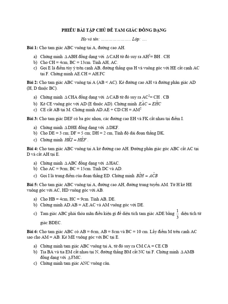 8A3.ÔN TẬP CHỦ ĐỀ TAM GIÁC ĐỒNG DẠNG | PDF
