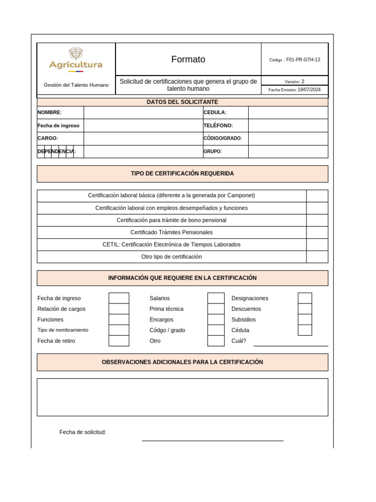 FT-SST-003 Formato Solicitud de Certificaciones | PDF