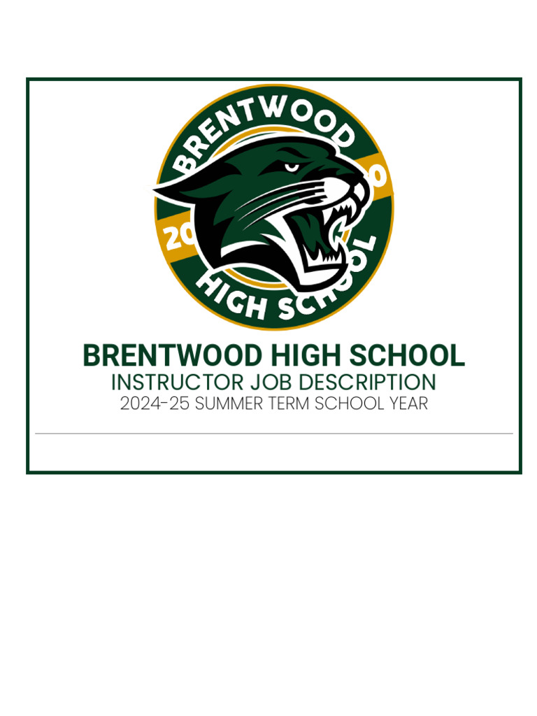 Brentwood Instructor Job Description | PDF | Teachers | Learning