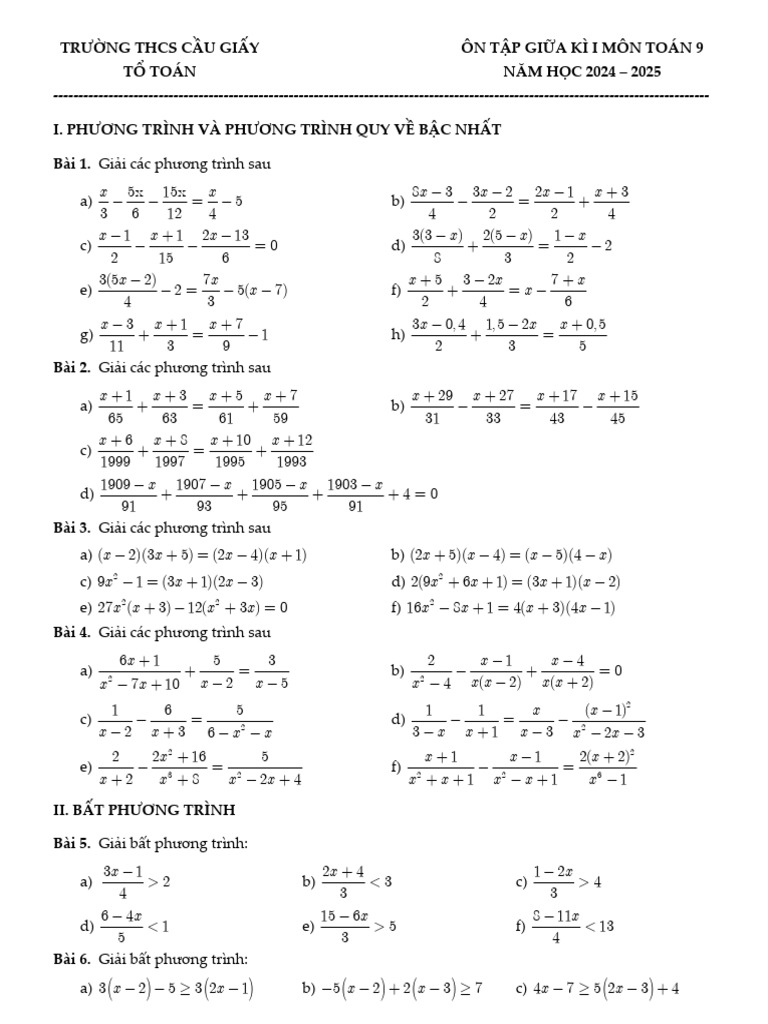 24-25. Đề Cương Toán 9 GK1 | PDF