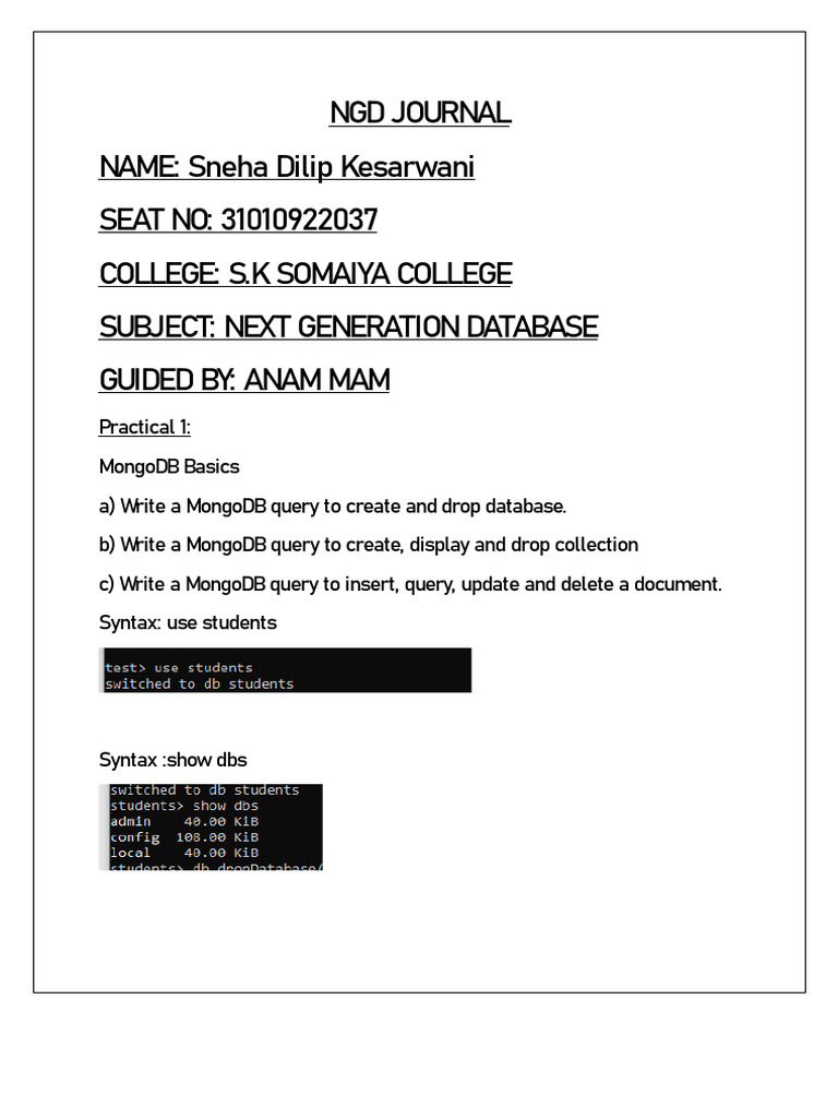 Sneha NGD Journal | PDF | Mongo Db | J Query