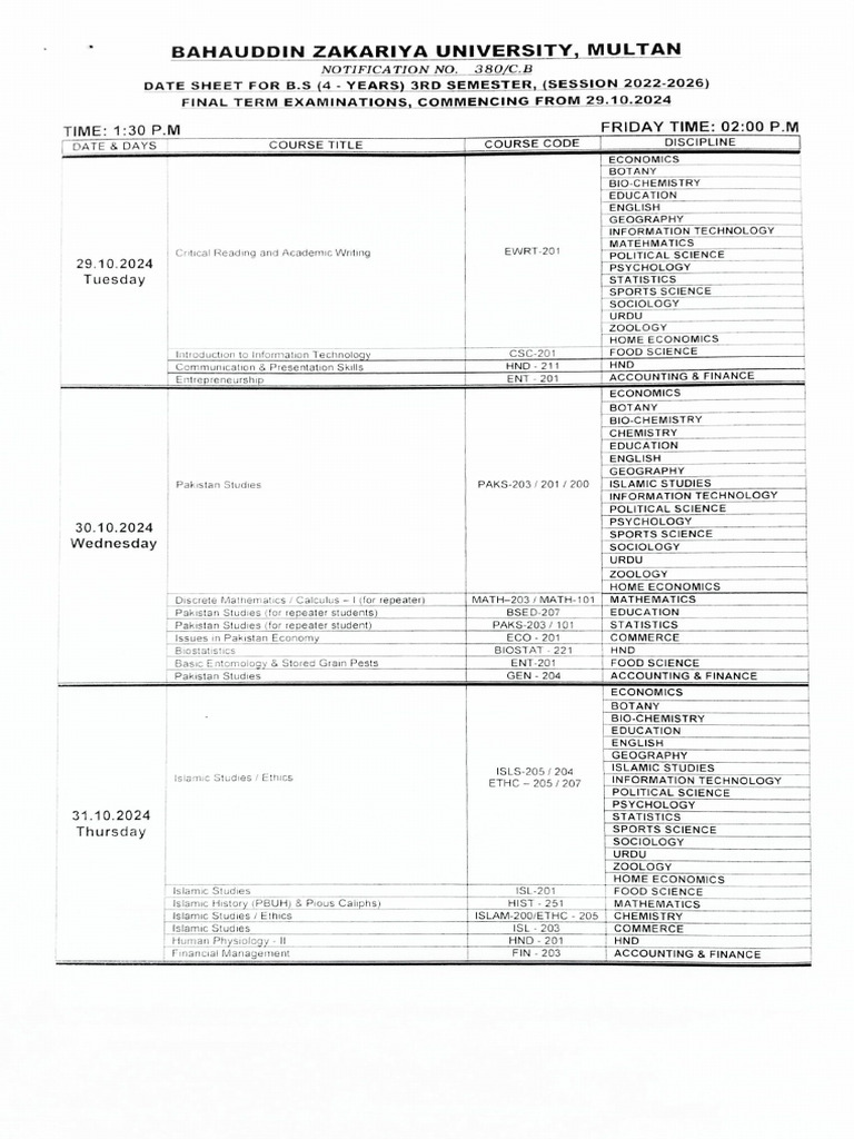 Date Sheet B-S 3rd (22-26) 15-Oct-2024 13-25-37 | PDF