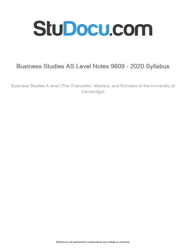 Business Studies As Level Notes 9609 2020 Syllabus | PDF | Partnership ...