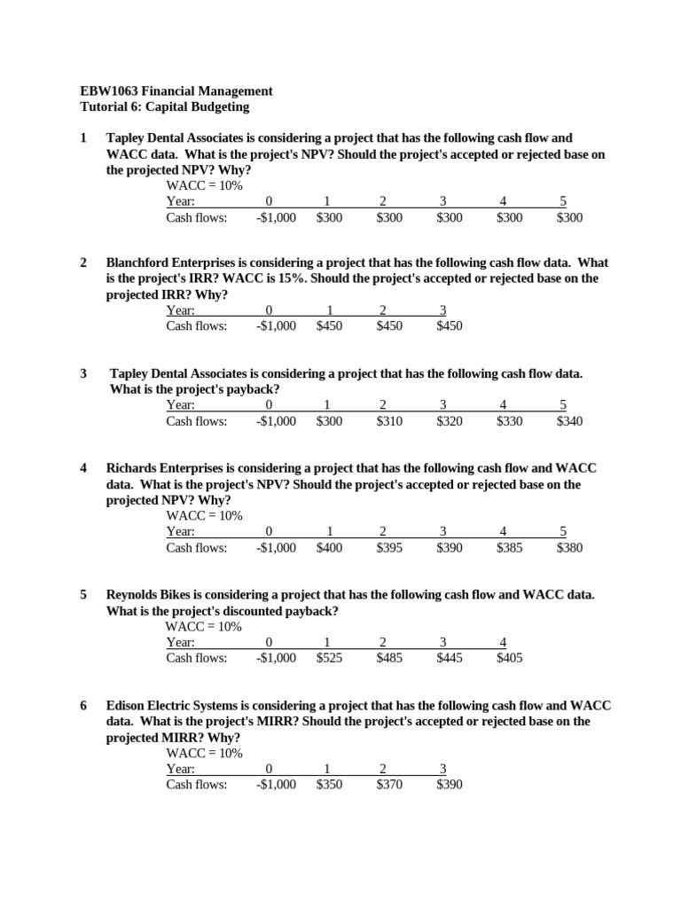 Tutorial 7 Capital Budgeting Question | PDF | Capital Budgeting ...