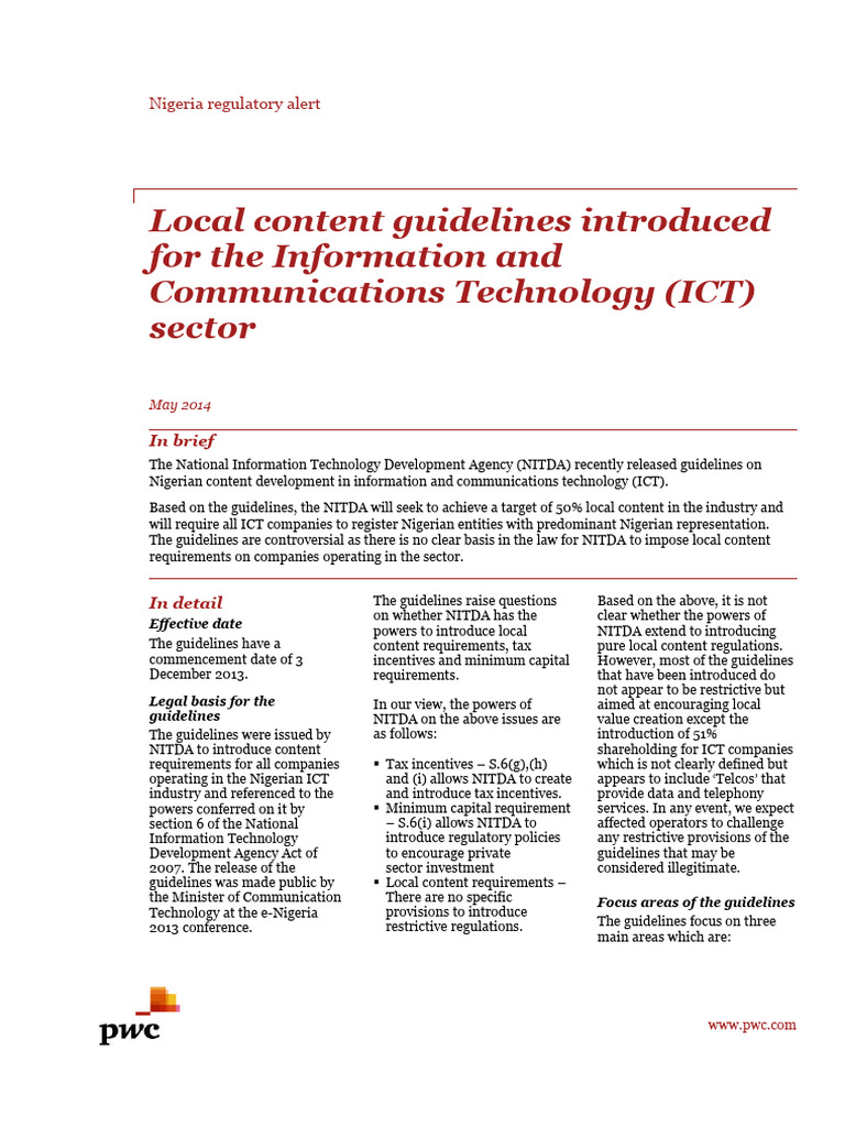PWC Alert - Ict Local Content Guidelines | PDF | Taxes | Information ...