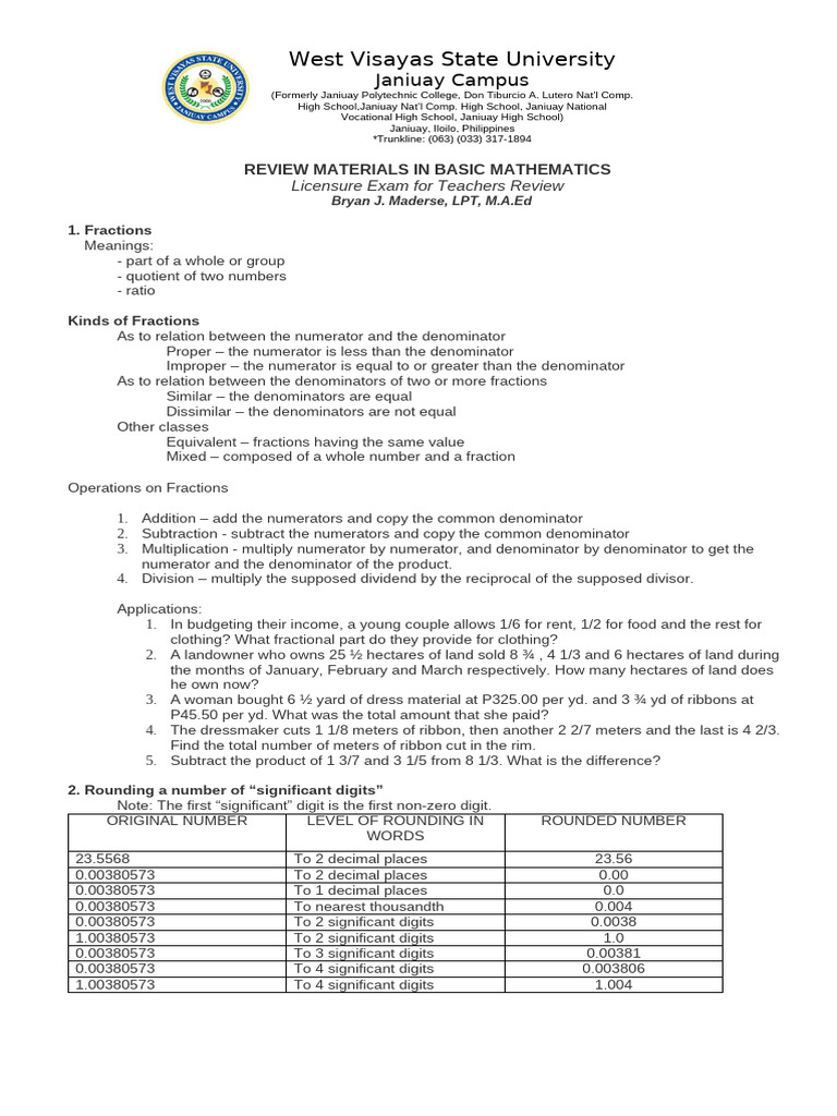 review-notes-in-basic-math | PDF | Area | Arithmetic