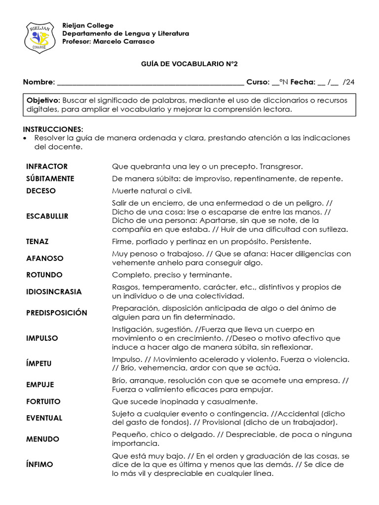 Guía de Vocabulario 2 | PDF