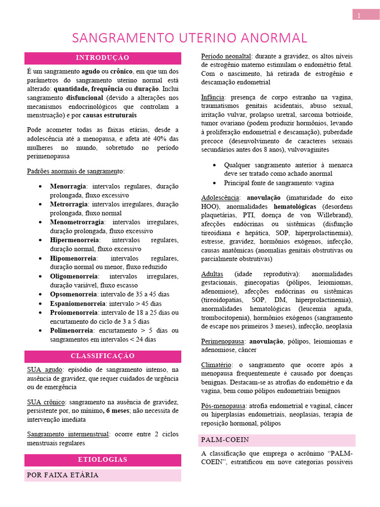 Sangramento Uterino Anormal | PDF | Reprodução humana | Especialidades ...