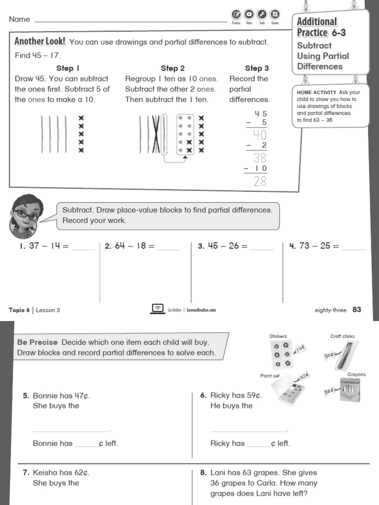 Partial Differences Subtraction Practice | PDF