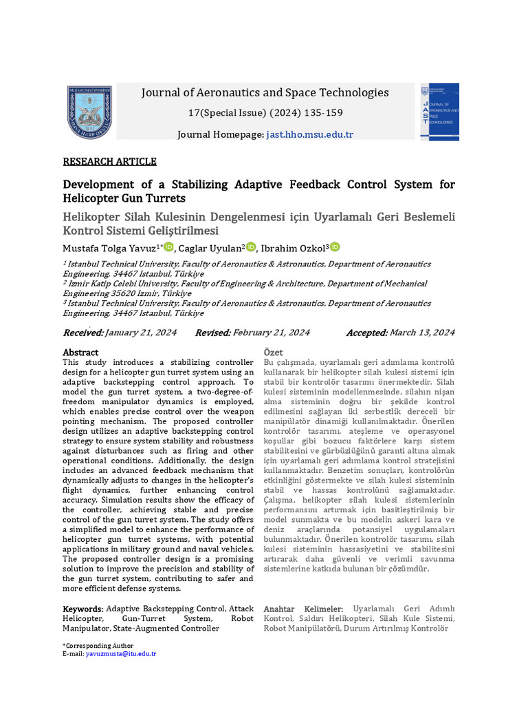 Development of A Stabilizing Adaptive Feedback Control System For | PDF ...