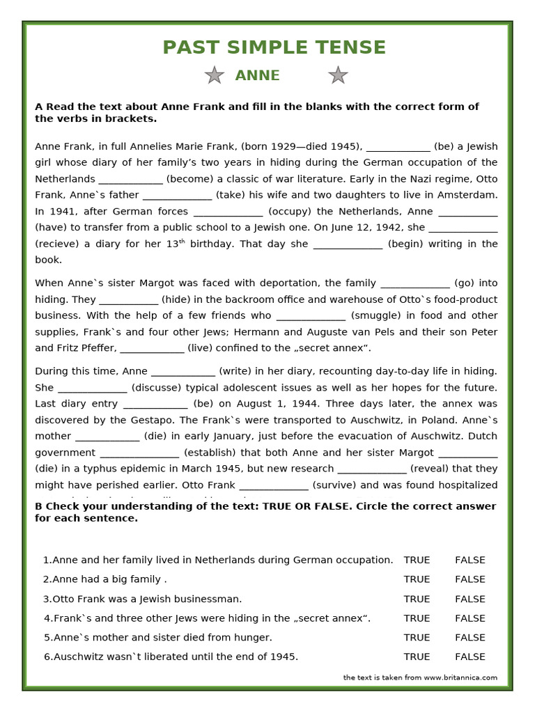 past-simple-tense-reading-comprehension-exercises_133638 | PDF | Anne ...