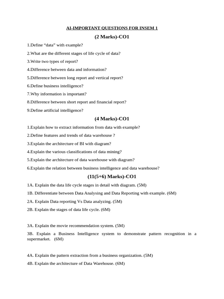 AI-CO1 QUESTION BANK | PDF