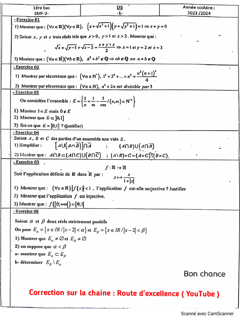 Ds 1 Semestre 1 Maths 1Bac SM | PDF
