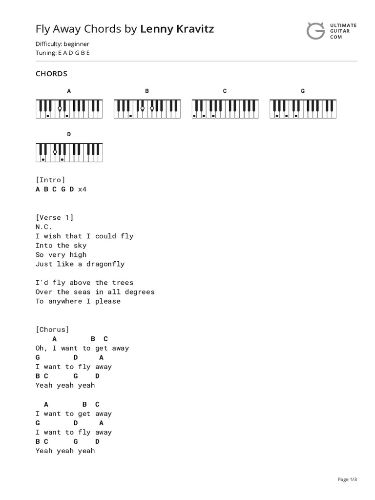 Fly Away Chords by Lenny Kravitz | PDF