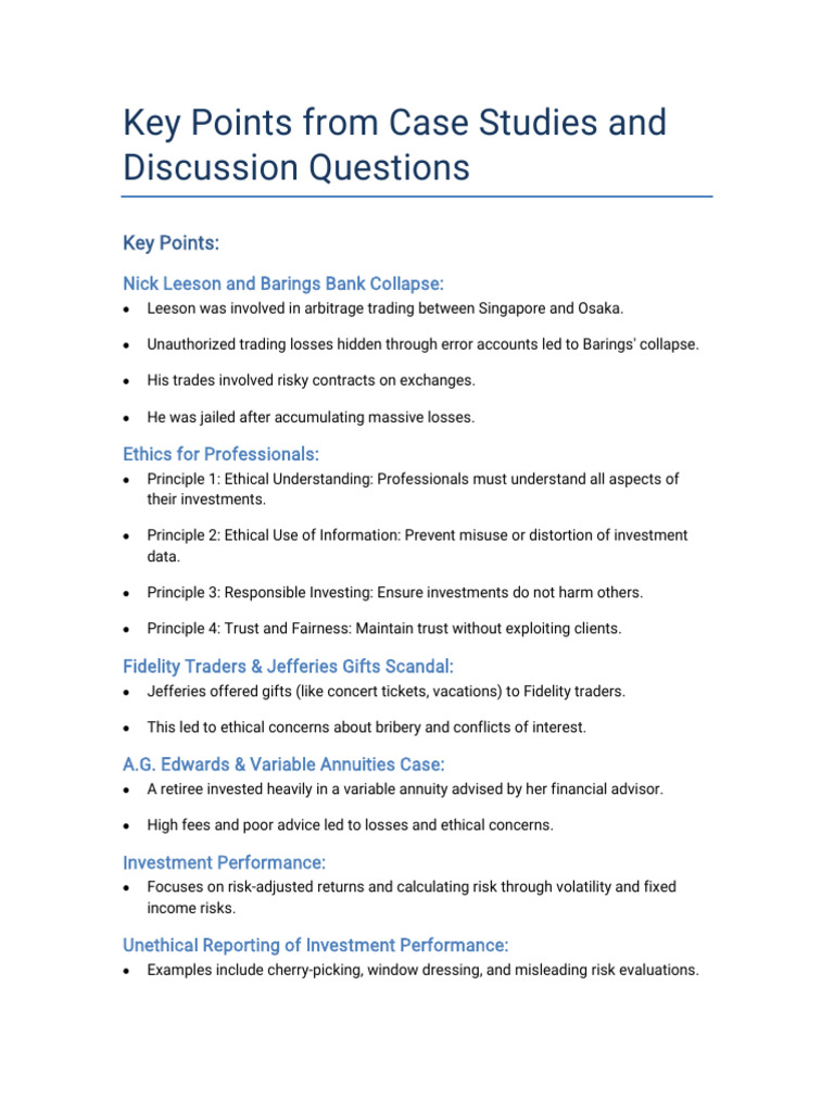 Lecture 3 Key Points and Discussion Questions | PDF | Risk | Conflict ...