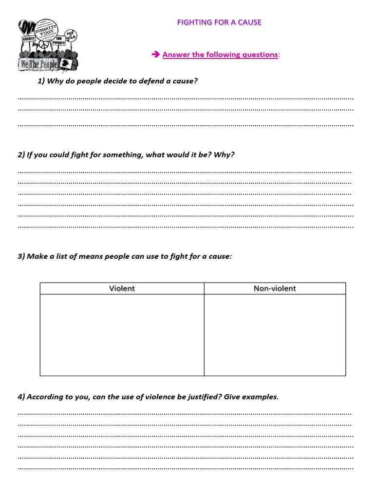 fighting for a cause worksheet | PDF