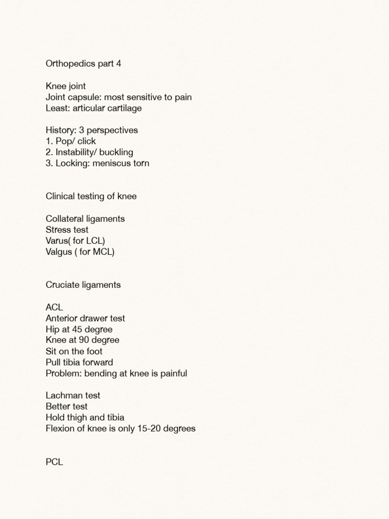 Notes Apr 13, 2014 Orthopaedics Part 4 | PDF | Knee | Vertebral Column